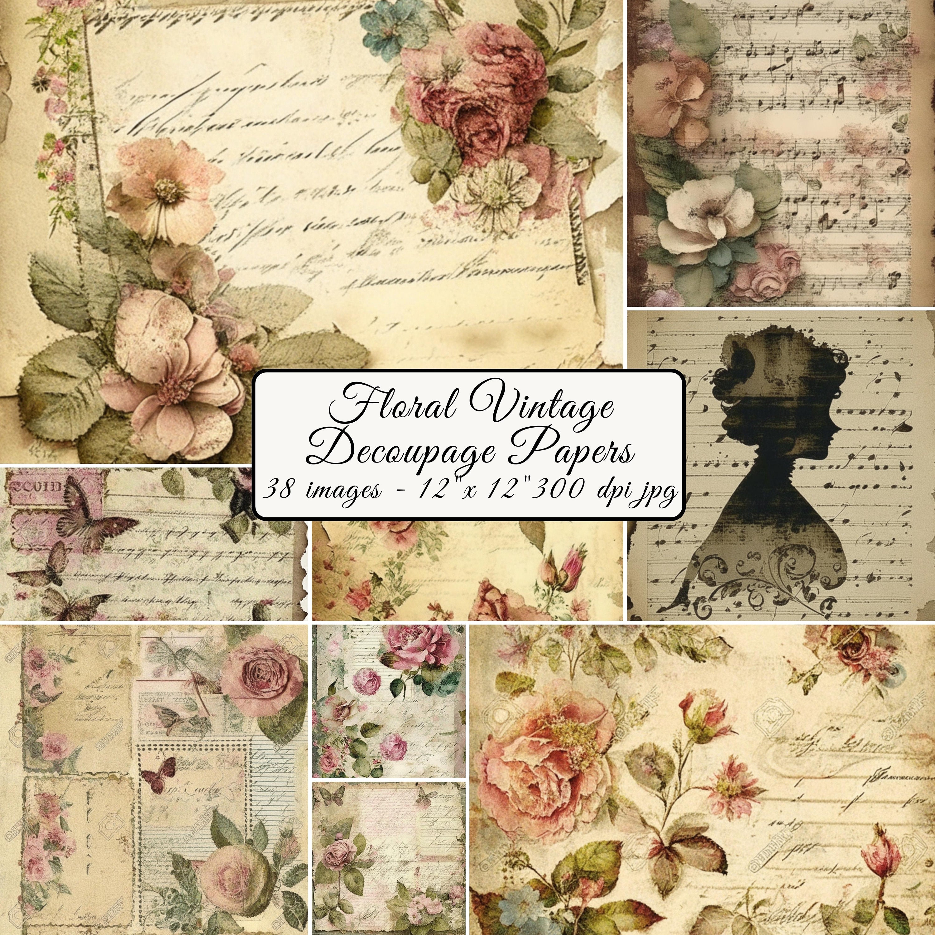 Floral Vintage Decoupage Paper, Digital Download JPG, Premade Tags ...