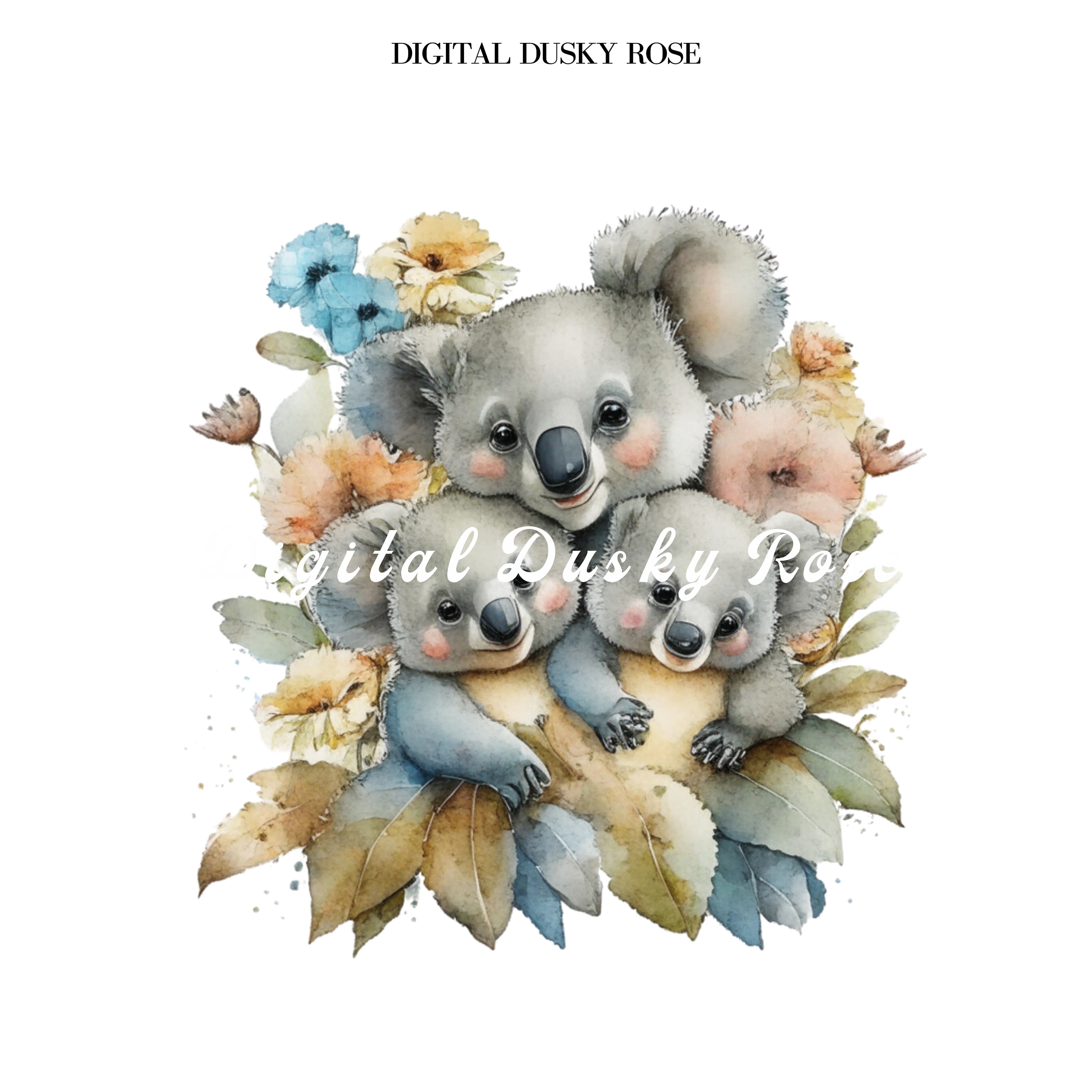 Baby Koala Clipart Floral Cute Koala Watercolor Scrapbook Images Card ...