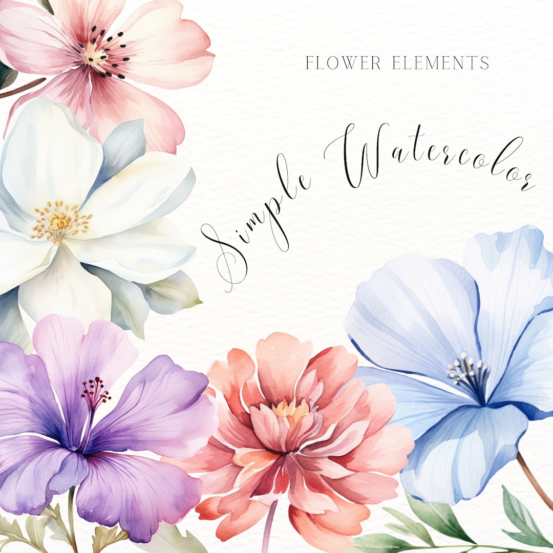 Spring Pastel Colors Floral Clipart Set, Watercolor Flower Elements for ...