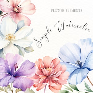 Spring Pastel Colors Floral Clipart Set, Watercolor Flower Elements for ...