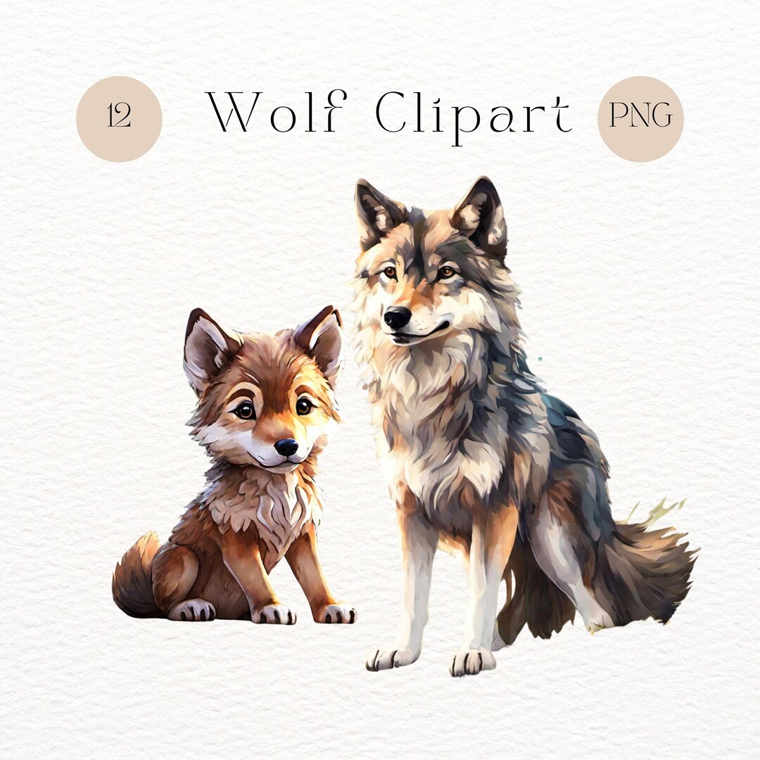 Wolf Watercolor Clipart PNG, Cute Wild Animal Craft Illustrations, DIY ...