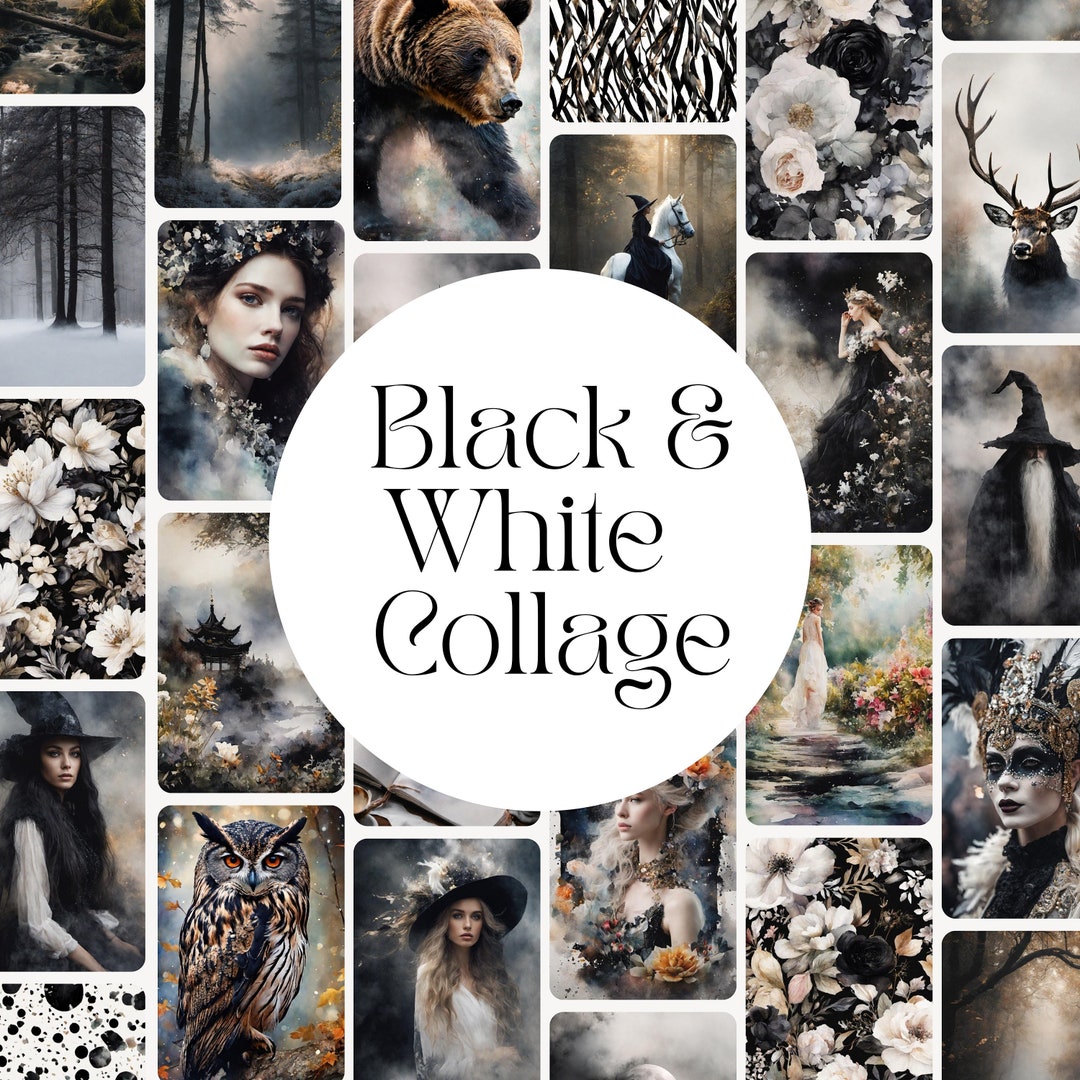 Black and White Collage Kit Moody Aesthetic Wall Collage Magic Dreamy ...