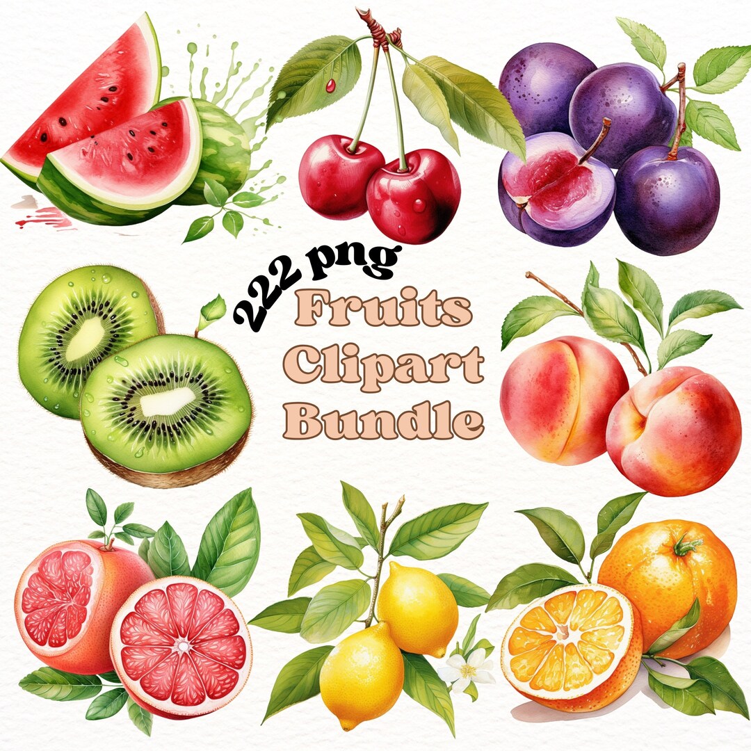 Fruits Clipart Set ,mega Bundle - 222 PNG Fruit Images, Food Clipart ...