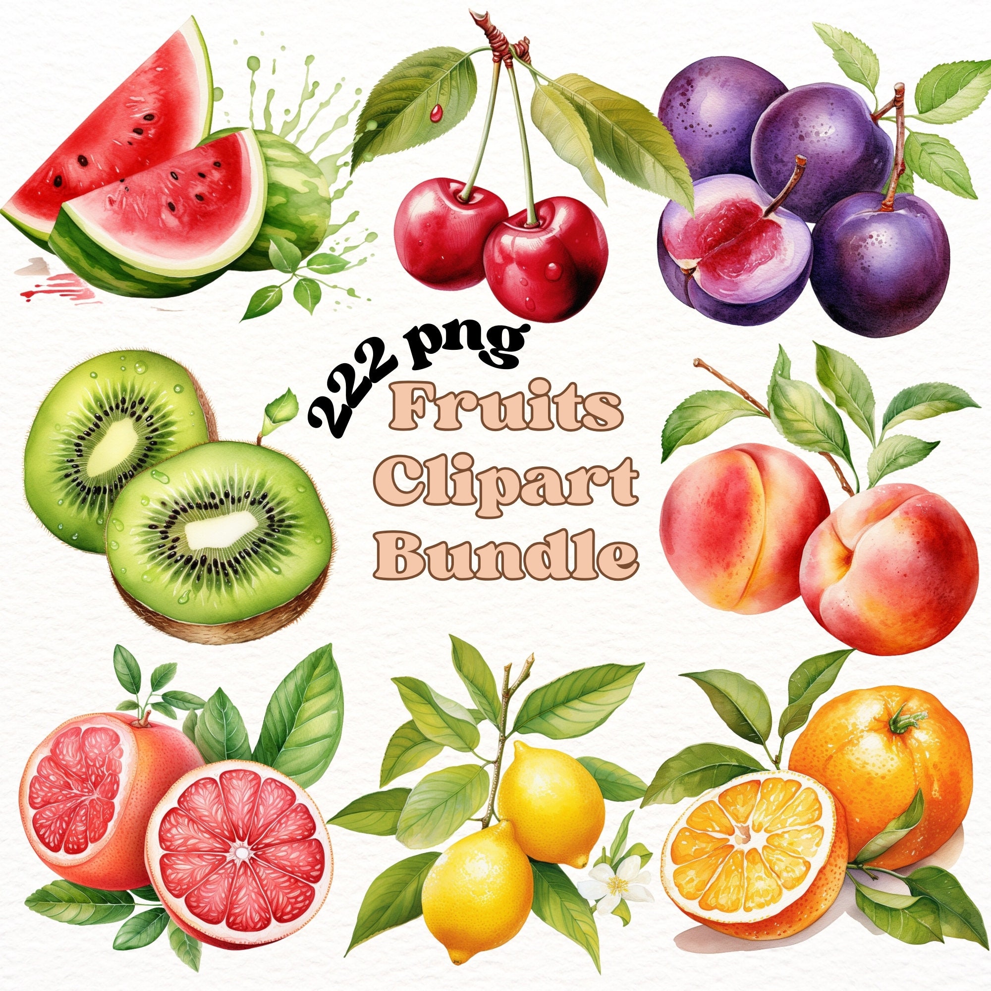 Fruits Clipart Set ,mega Bundle 222 PNG Fruit Images, Food Clipart ...