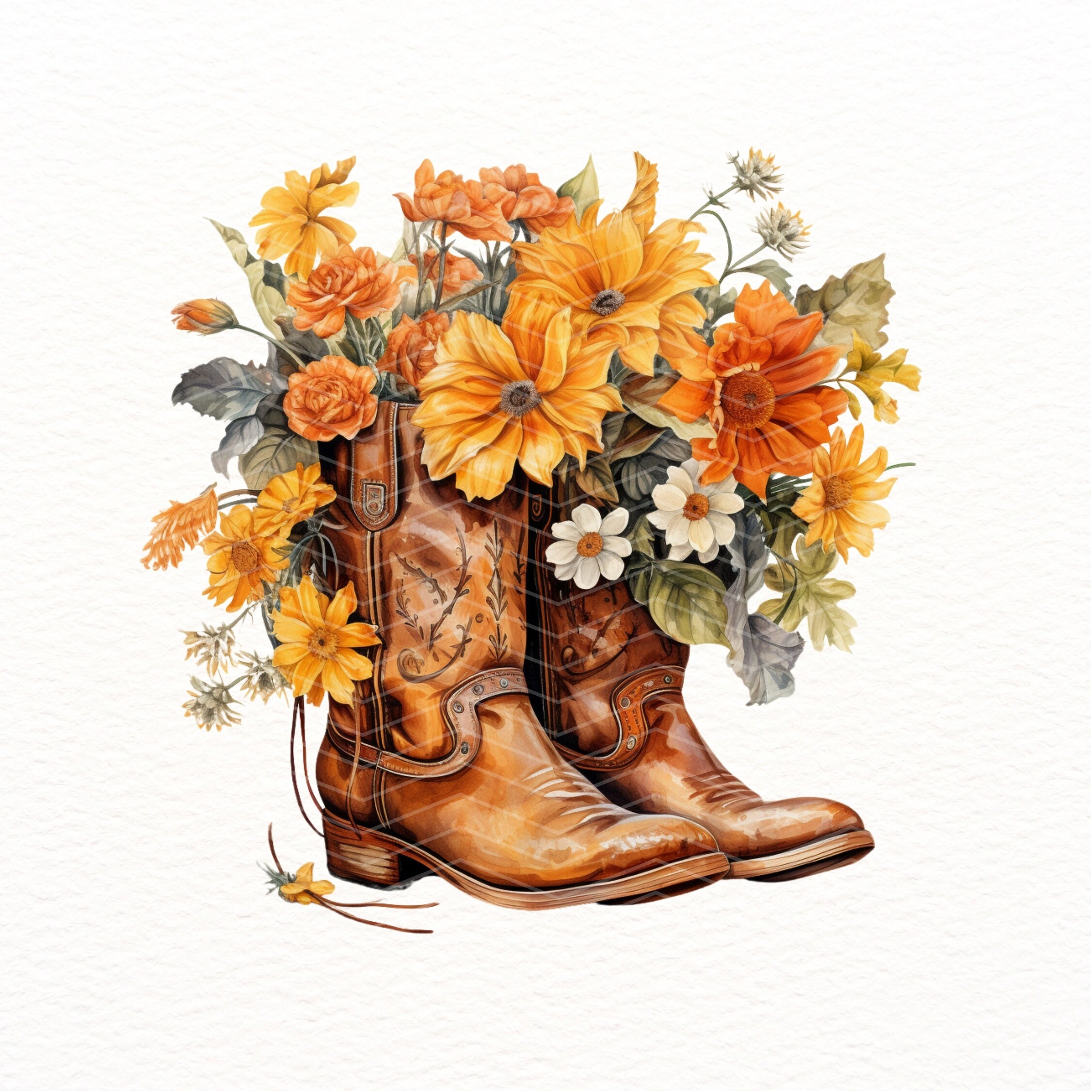 Floral Cowgirl Boots Clipart Set, Sunflowers Clipart, Autumn ...