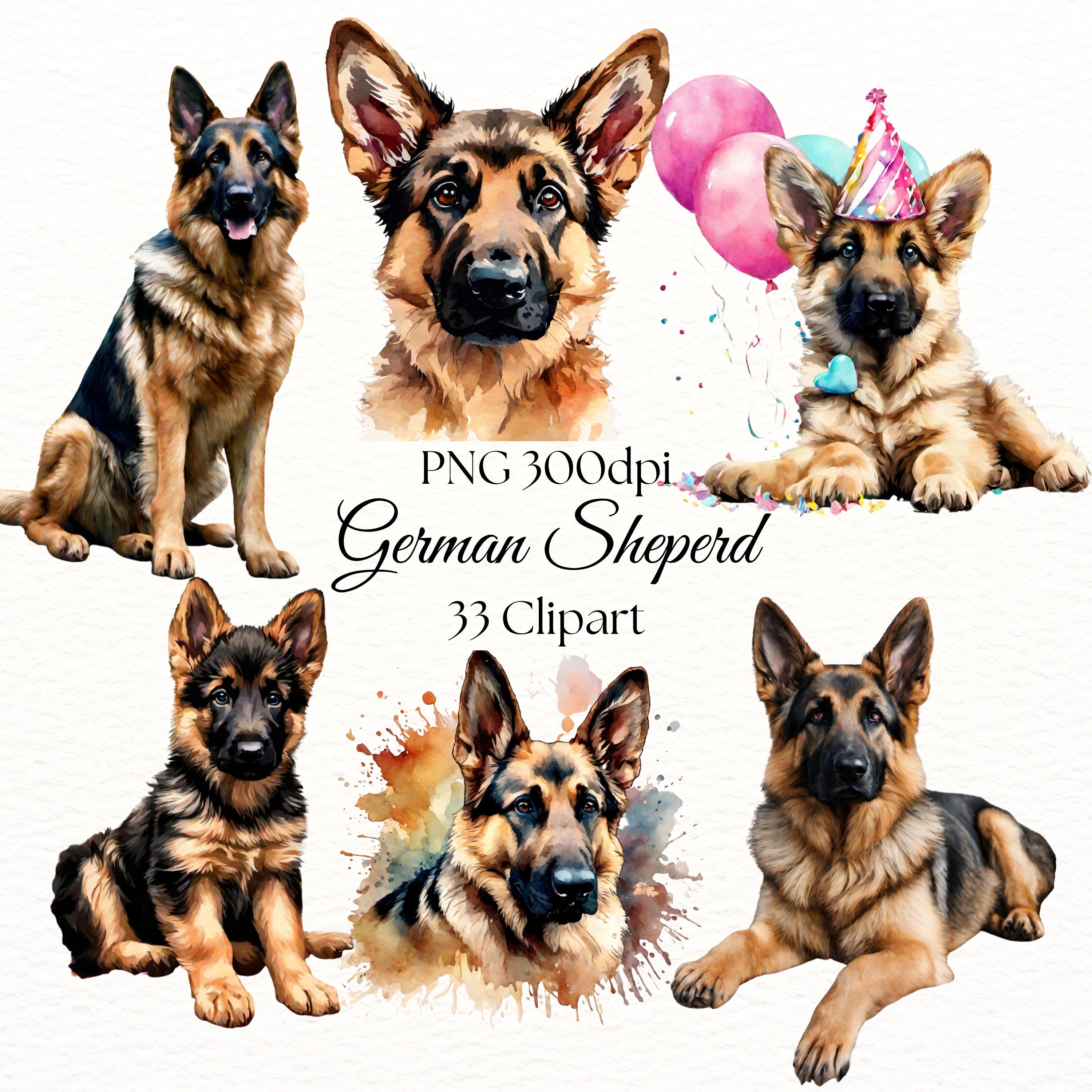 German Shepherd Watercolor Clipart PNG Cute Puppy Dog - Etsy