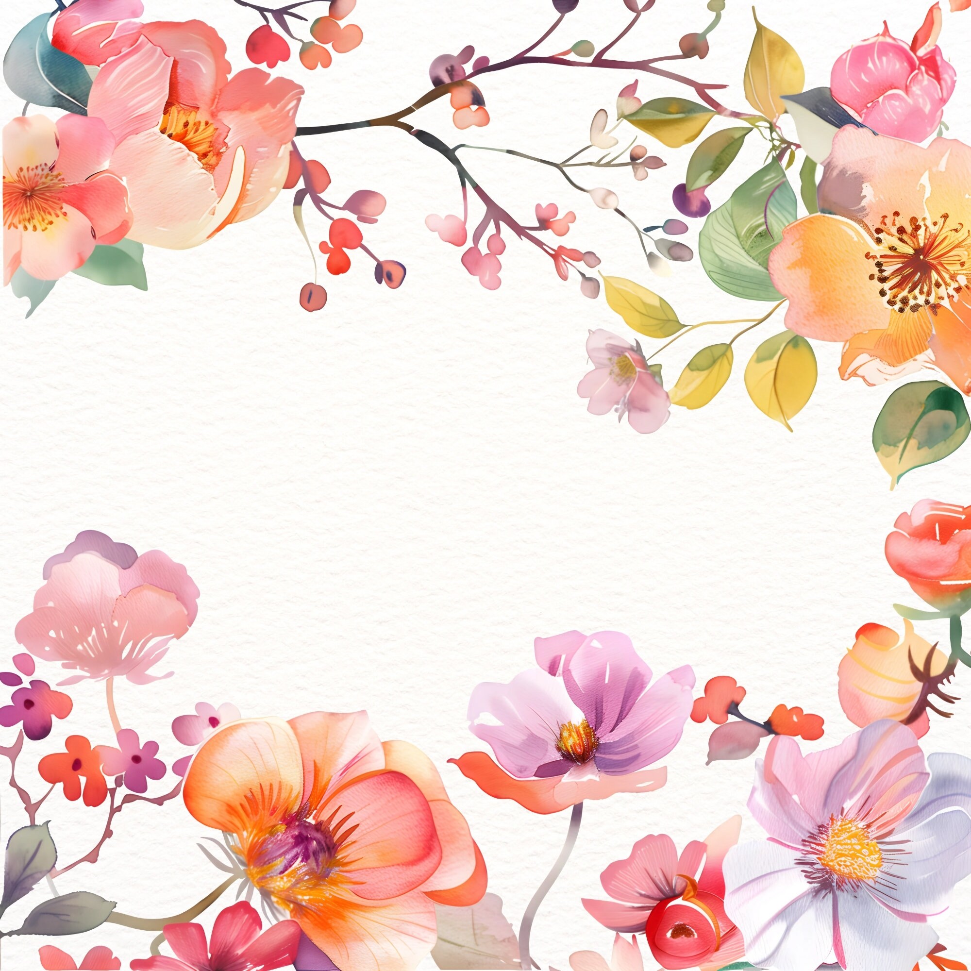 Summer Vines Clipart Borders Rainbow Watercolor Floral Designs for ...