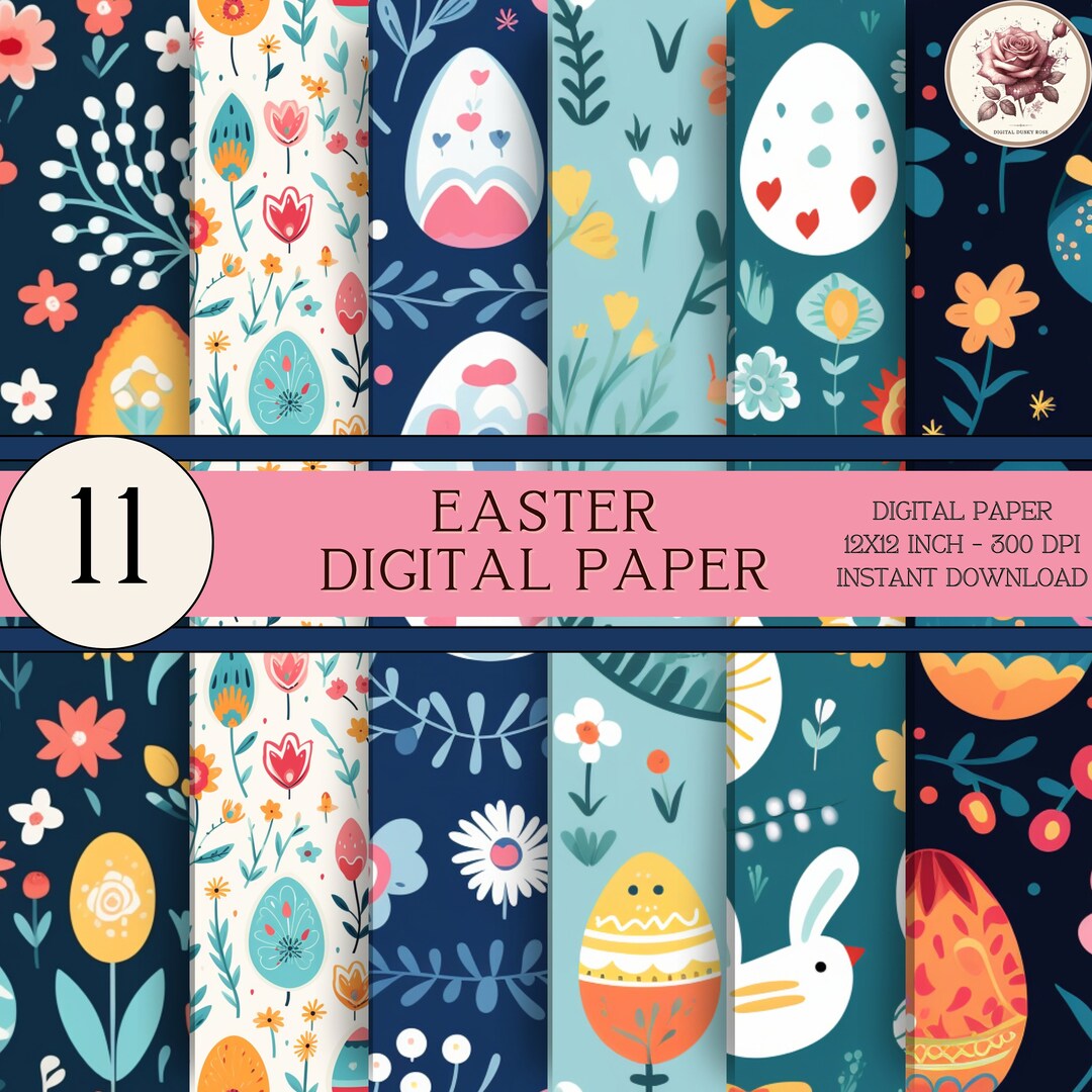 Easter Digital Paper Set 11 Seamless Tiled Patterns With Eggs & Flowers ...