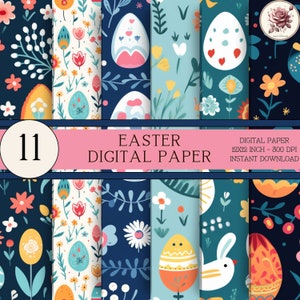 Easter Digital Paper Set 11 Seamless Tiled Patterns With Eggs & Flowers ...