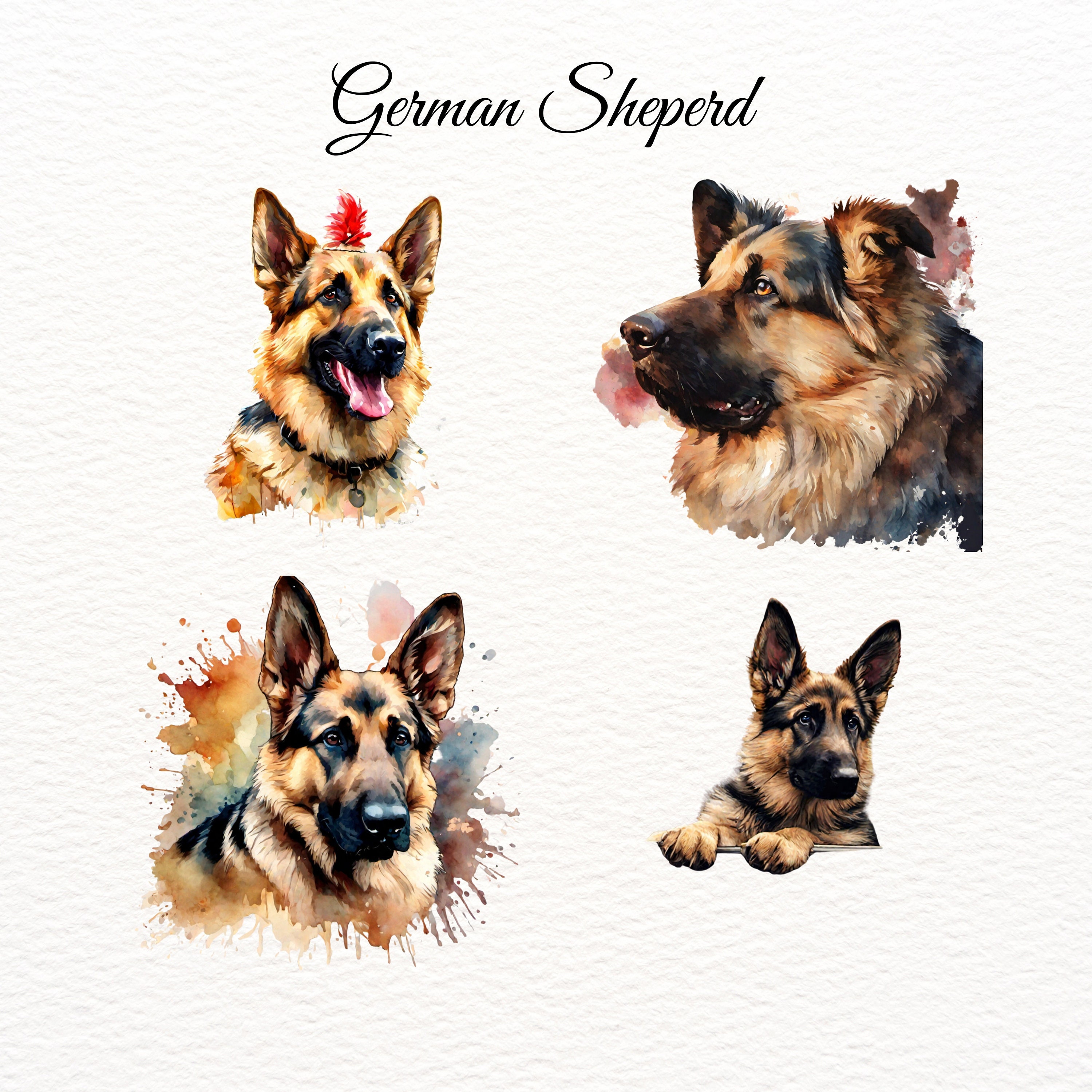 German Shepherd Watercolor Clipart PNG Cute Puppy Dog - Etsy