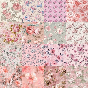 120 Pink Vintage, Shabby Chic, Digital Paper Flower Background ...