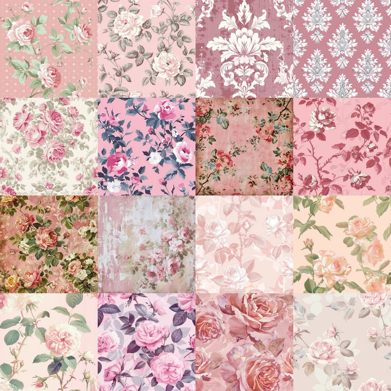 120 Pink Vintage, Shabby Chic, Digital Paper Flower Background ...