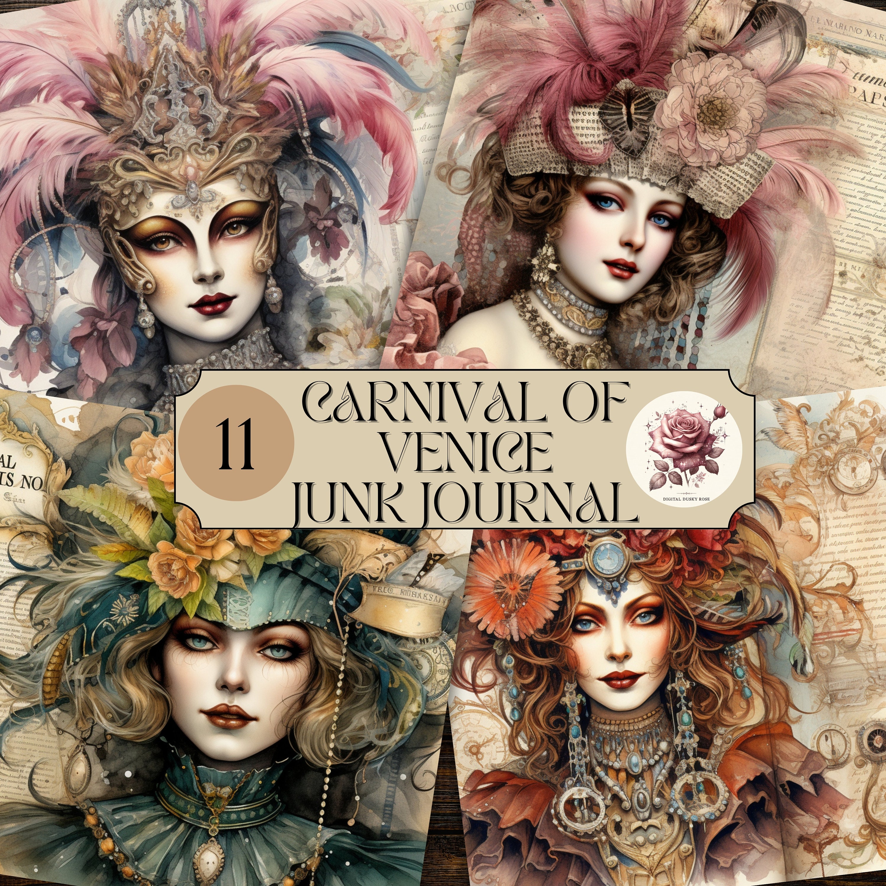 Venice Carnival Junk Journal Pages, Watercolor, Printable, Digi Kit ...