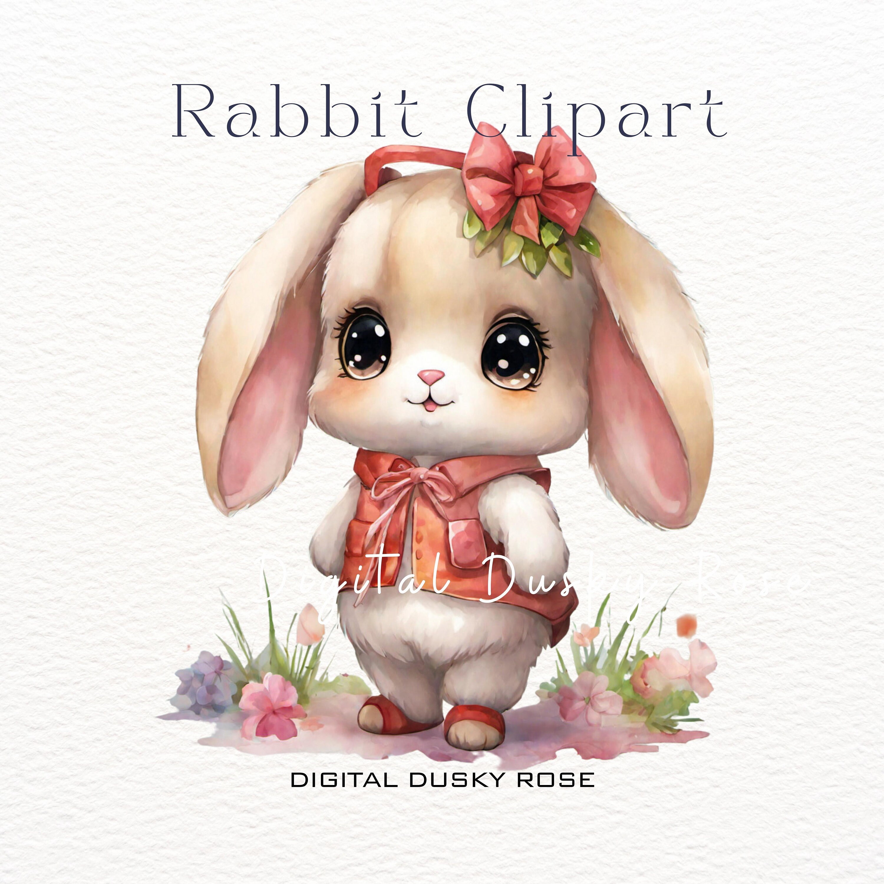 Rabbit Watercolor Clipart PNG Cute Forest Animal Kawaii - Etsy