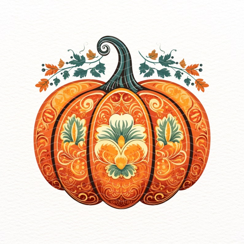 Folk Pumpkins Clipart Set: Seasonal Vegetables, Cultural Design, High ...