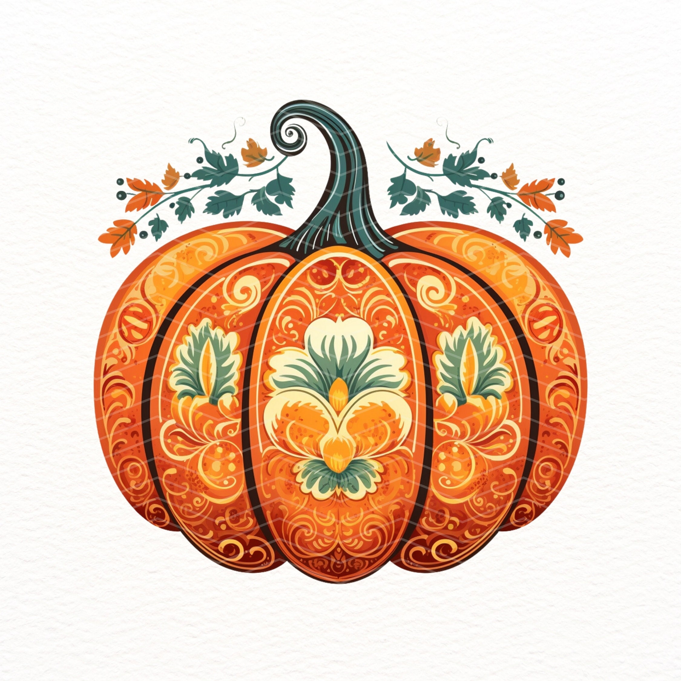 Folk Pumpkins Clipart Set: Seasonal Vegetables, Cultural Design, High ...