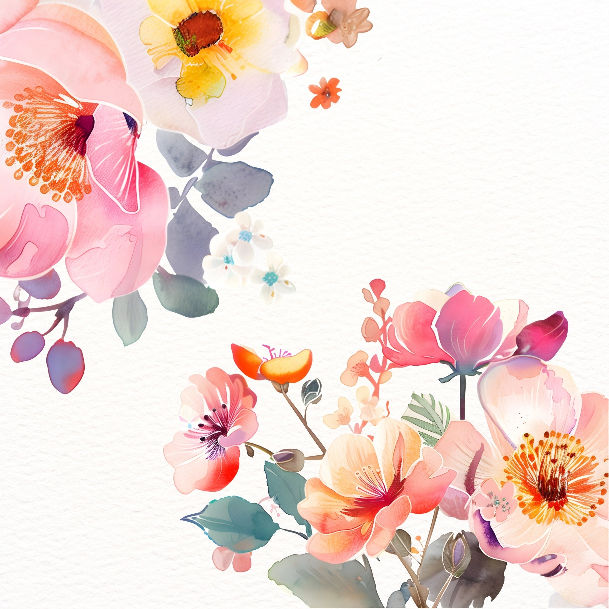 Summer Vines Clipart Borders Rainbow Watercolor Floral Designs for ...