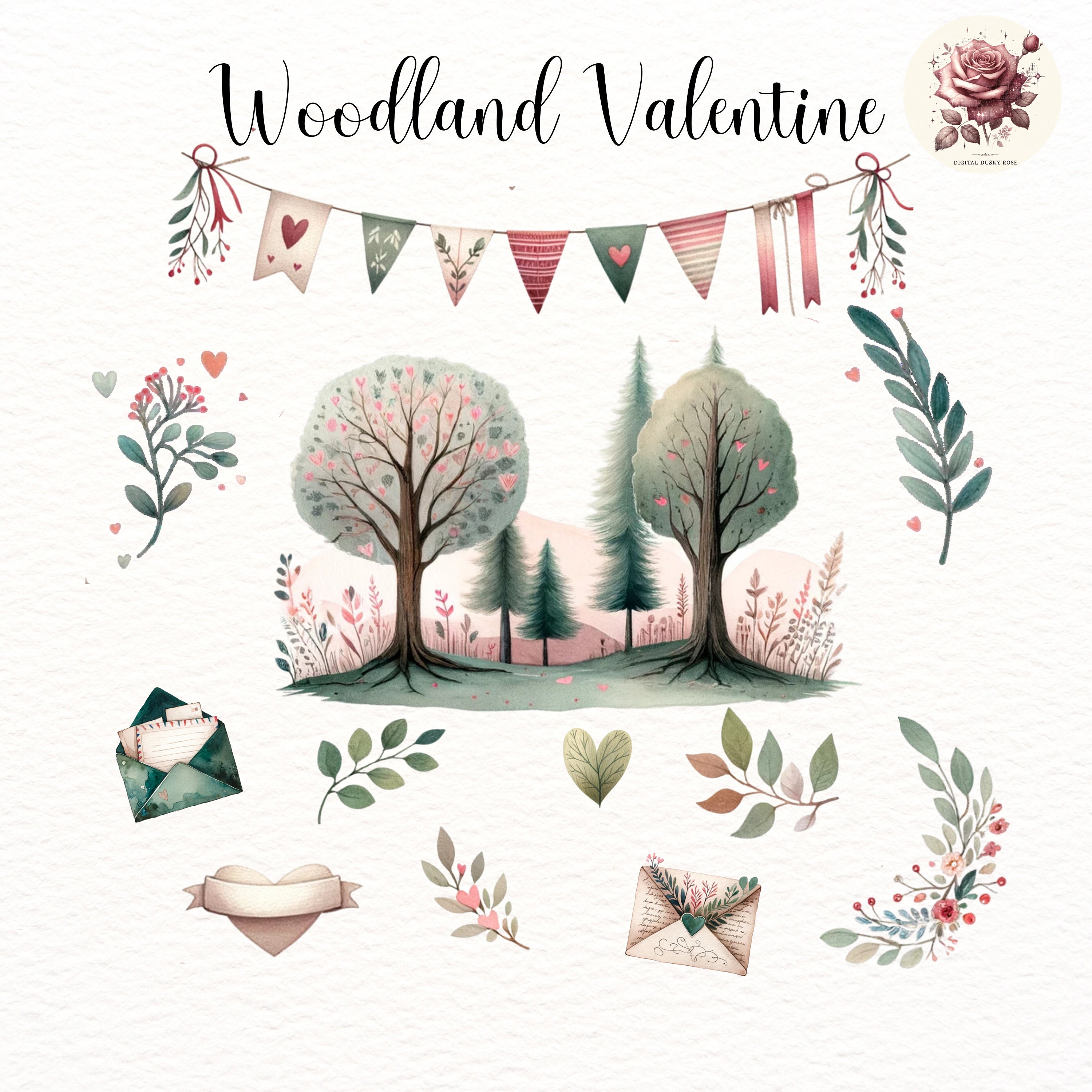 Woodland Creatures Valentine's Day Clipart, PNG, Woodland Animals ...