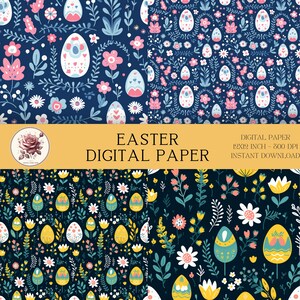 Easter Digital Paper Set 11 Seamless Tiled Patterns With Eggs & Flowers ...