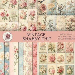 110+ Shabby Chic Digital Paper Bundle, Vintage Farmhouse & Floral ...