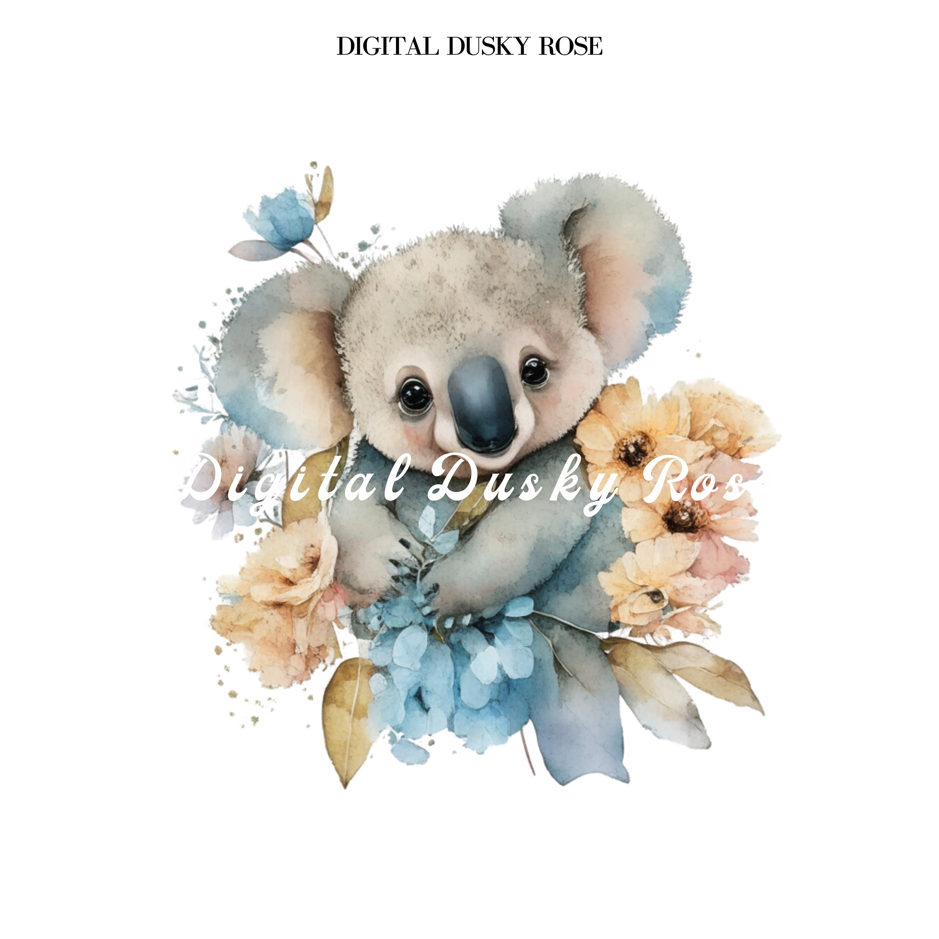 Baby Koala Clipart Floral Cute Koala Watercolor Scrapbook Images Card ...