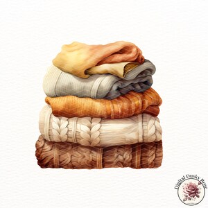 Watercolor Knit Sweater Clipart Stacked Jumpers Cozy Autumn Aesthetic ...