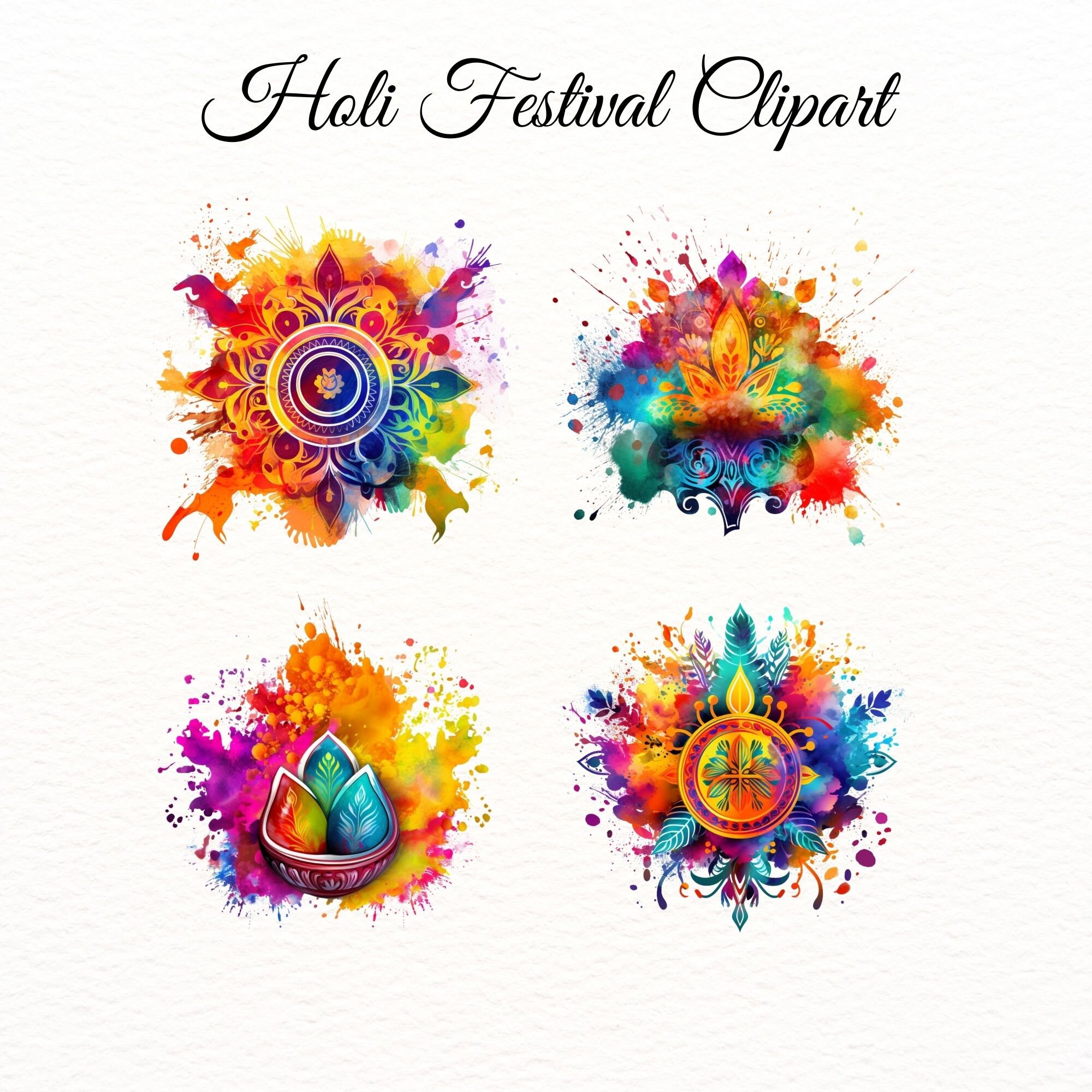 Holi Festival Clipart, Watercolor Splashes, Explosive Colors, Vibrant ...
