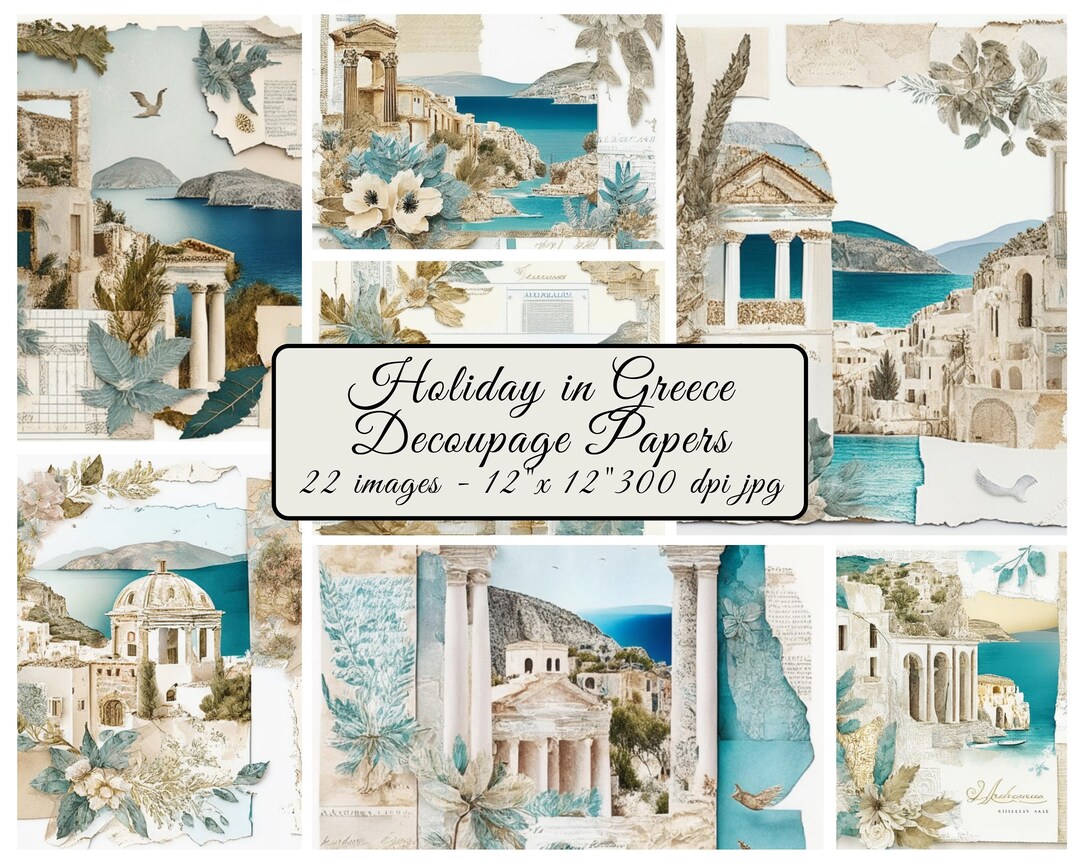 Greece Holiday Digital Paper Pack, Scrapbooking & Decoupage, Junk ...