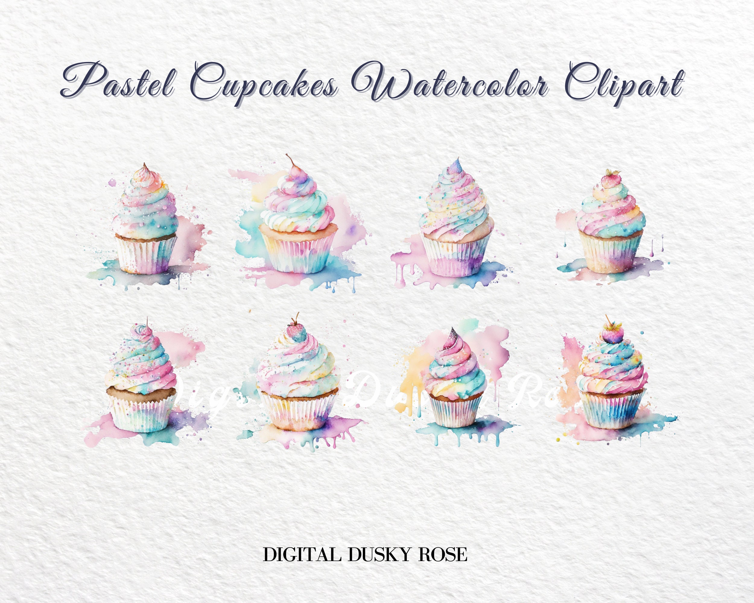 Pastel Cupcakes Watercolor Clipart Food Baking Clipart Card - Etsy