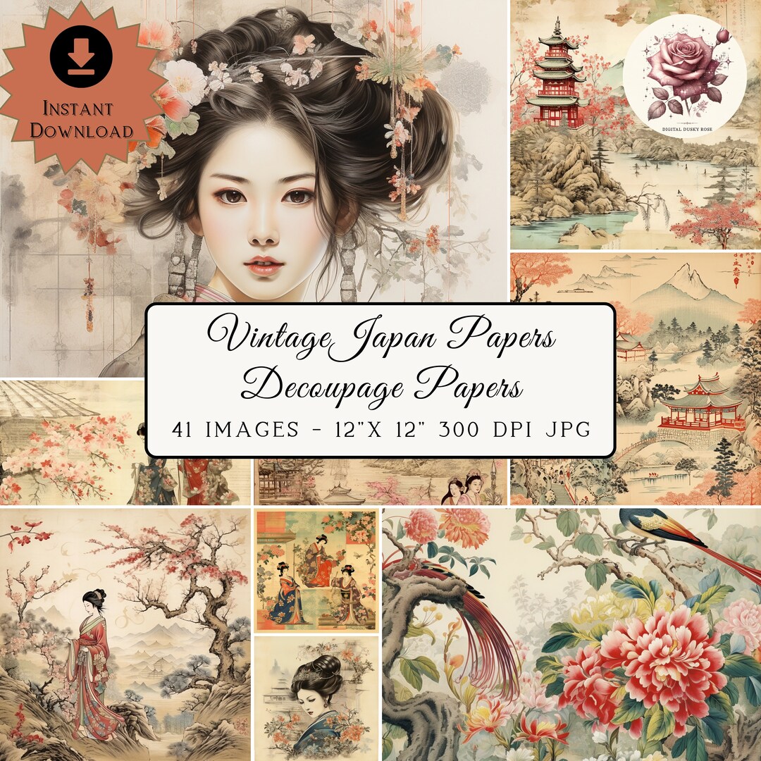 Vintage Japan Decoupage Paper, Digital Paper, 41 Exquisite Japanese ...