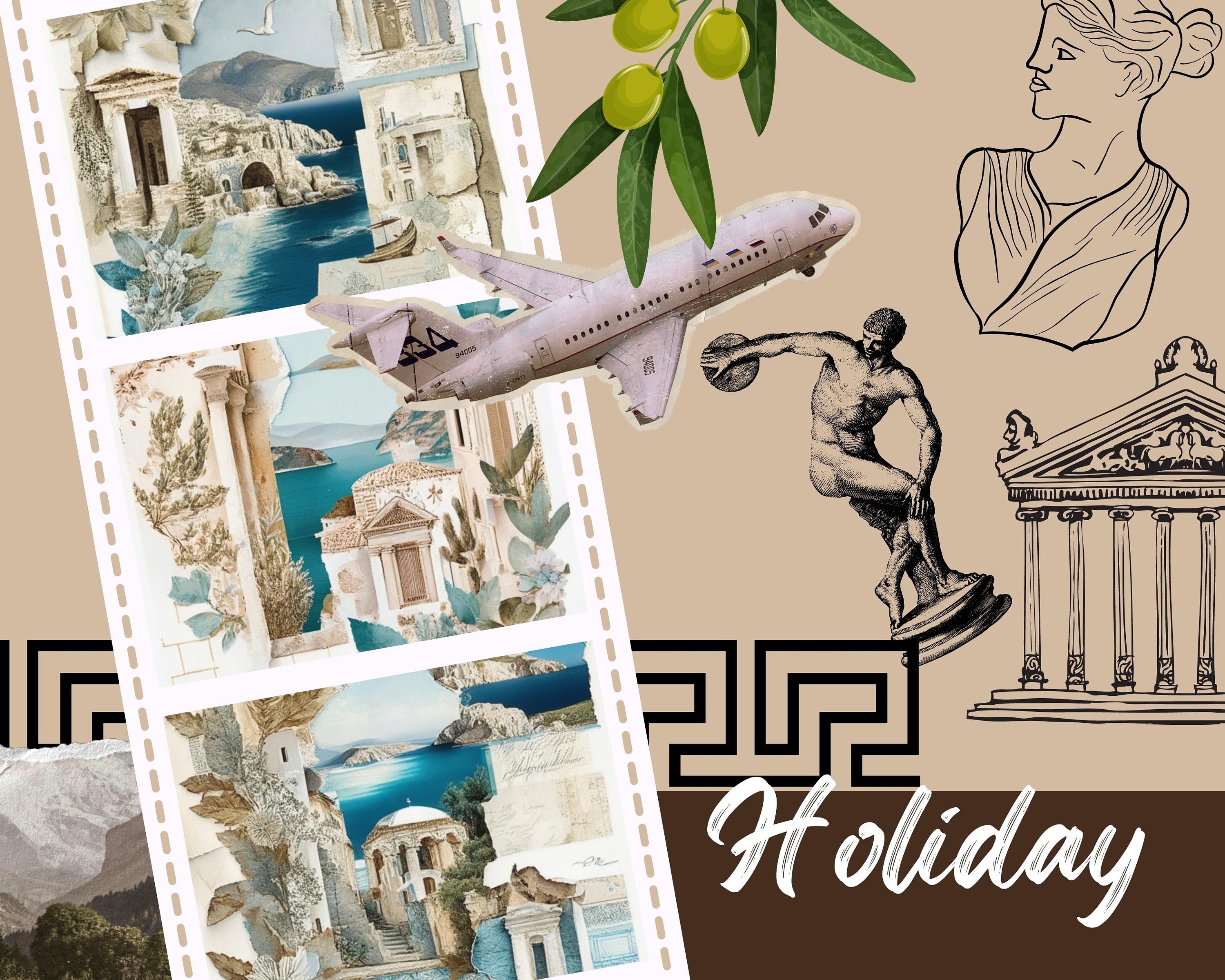 Greece Holiday Digital Paper Pack, Scrapbooking & Decoupage, Junk ...