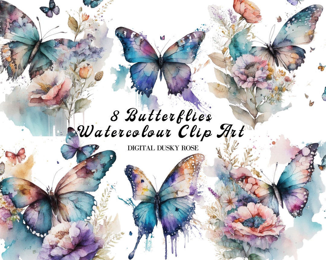 Watercolor Butterflies Floral Clipart 8 Delicate PNG Butterfly Prints ...