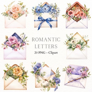Floral Envelopes Clipart, Watercolor Valentine, Love Letters, High ...