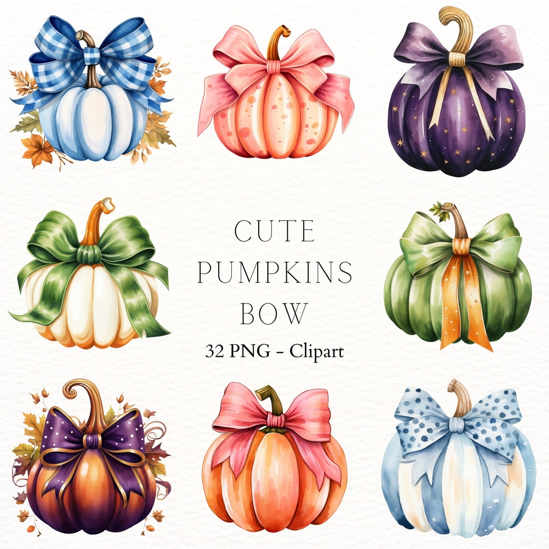 Pumpkin Bow Clipart, Cute Autumn Clipart, Halloween, Thanksgiving, Fall ...
