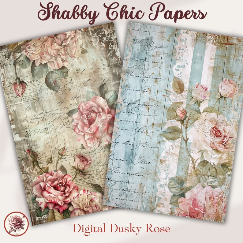 Shabby Roses Digital Paper Bundle 108 Cottagecore Farmhouse Designs ...
