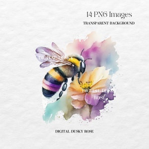 Bees Flower Clipart, Bundle, Watercolor, High-resolution, Bumble Bee ...