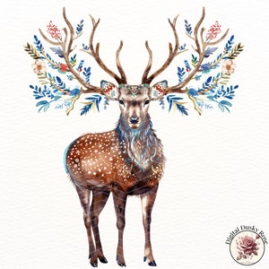 Deer Antlers Christmas Clipart Folk Whimsical Fawn Enchanted Forest ...
