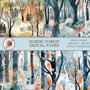 Winter Nordic Forest Digital Paper - Watercolor Trees Background for ...