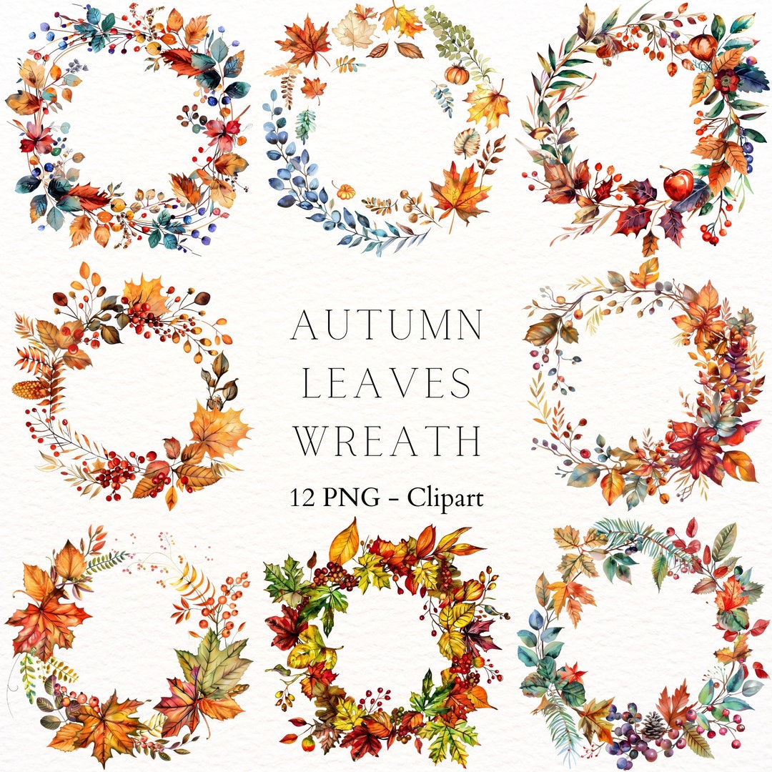 Autumn Wreath Clipart, Watercolor Leaves, Fall Garland, Thanksgiving ...