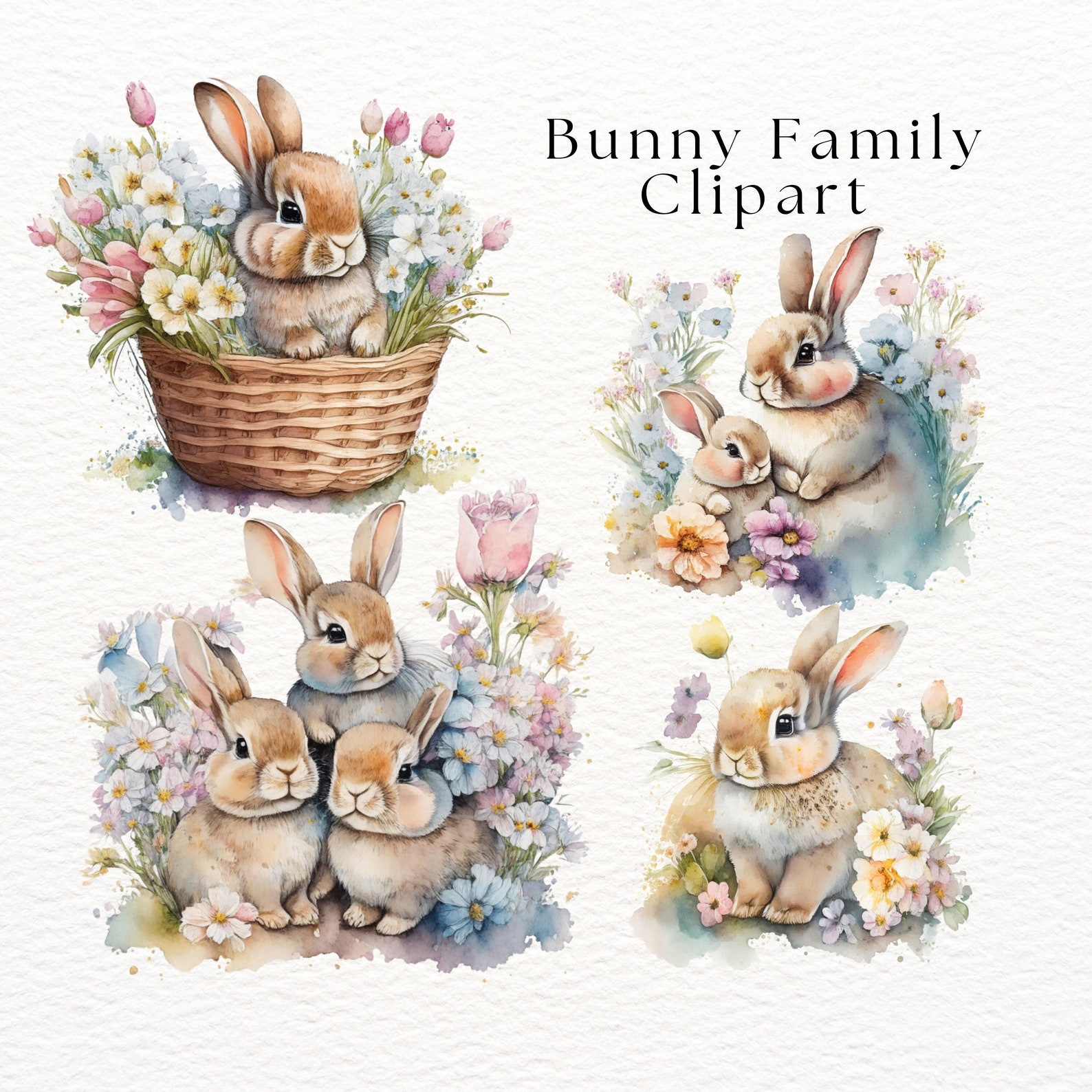 Baby Bunny Family Watercolor Clipart PNG Floral Clipart - Etsy
