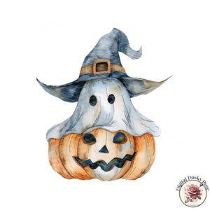 Watercolor Ghost Hat Pumpkin Clipart: Cute Spooky Halloween Characters ...