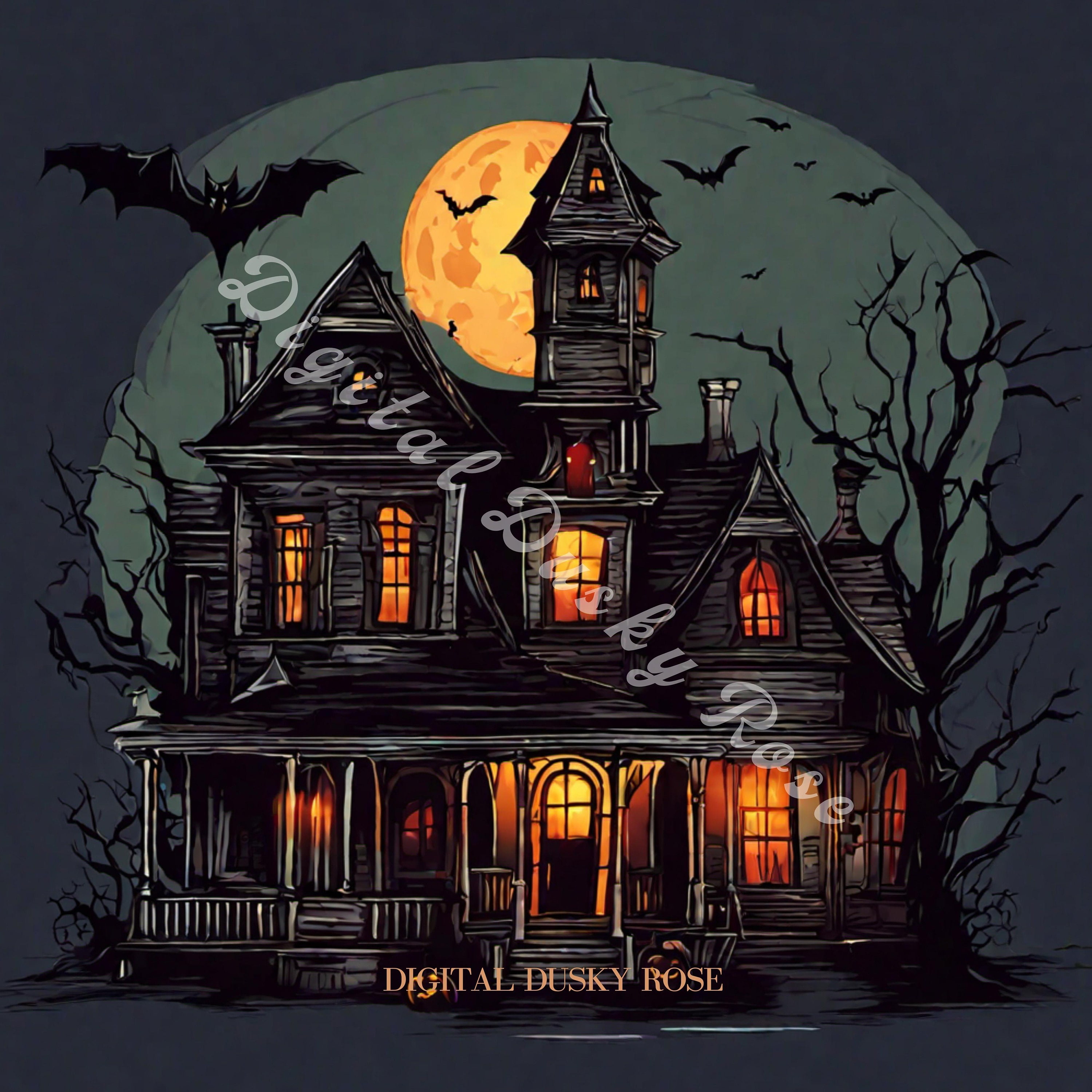 Haunted House Clipart JPG Halloween Clipart Spooky - Etsy