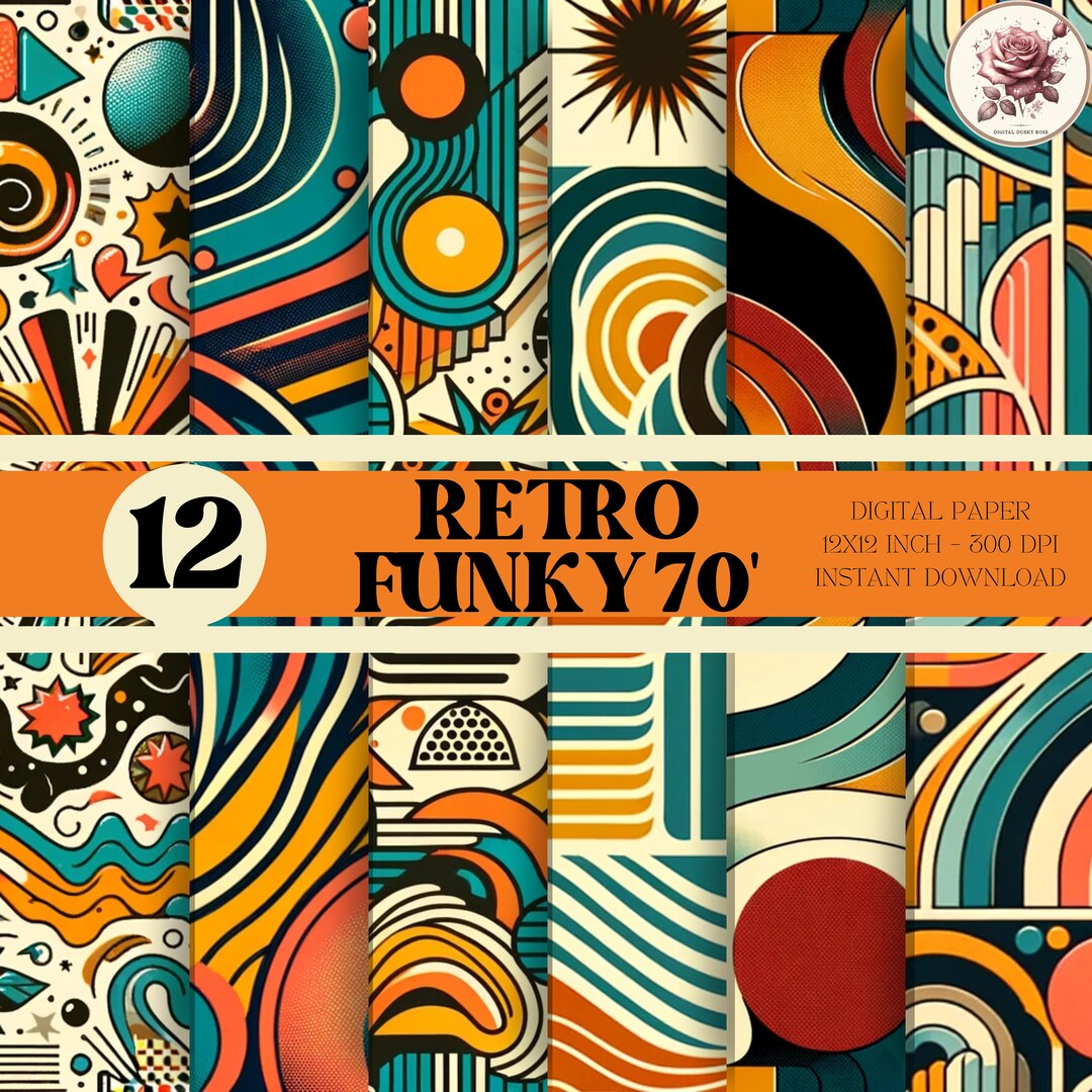 Retro Funky 70's Digital Paper, JPG, Funky Graphics Wallpaper, Groovy ...