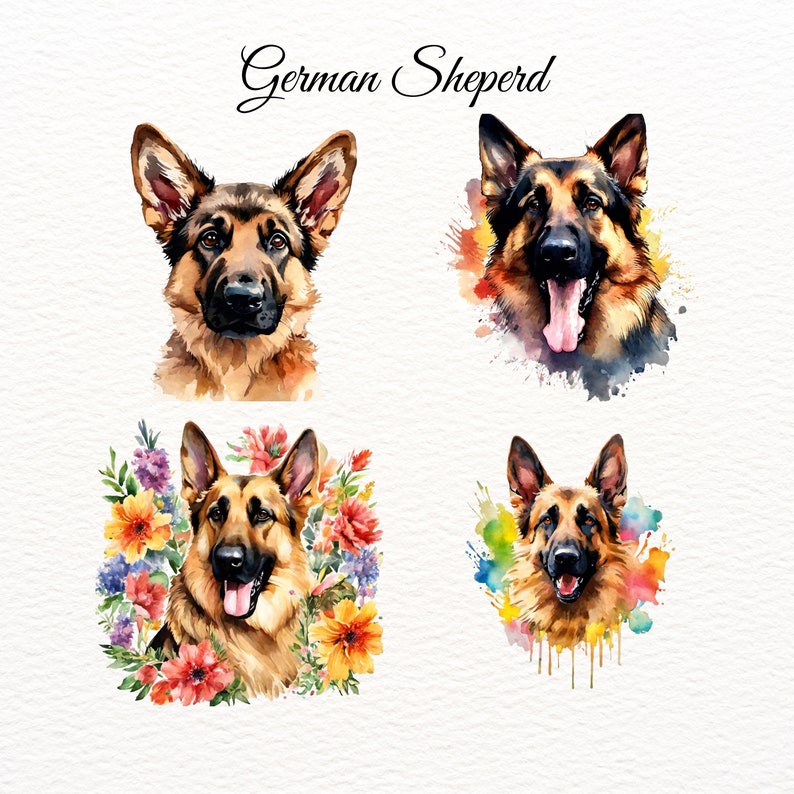 German Shepherd Watercolor Clipart PNG Cute Puppy Dog - Etsy