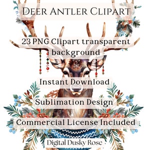 Deer Antlers Christmas Clipart Folk Whimsical Fawn Enchanted Forest ...