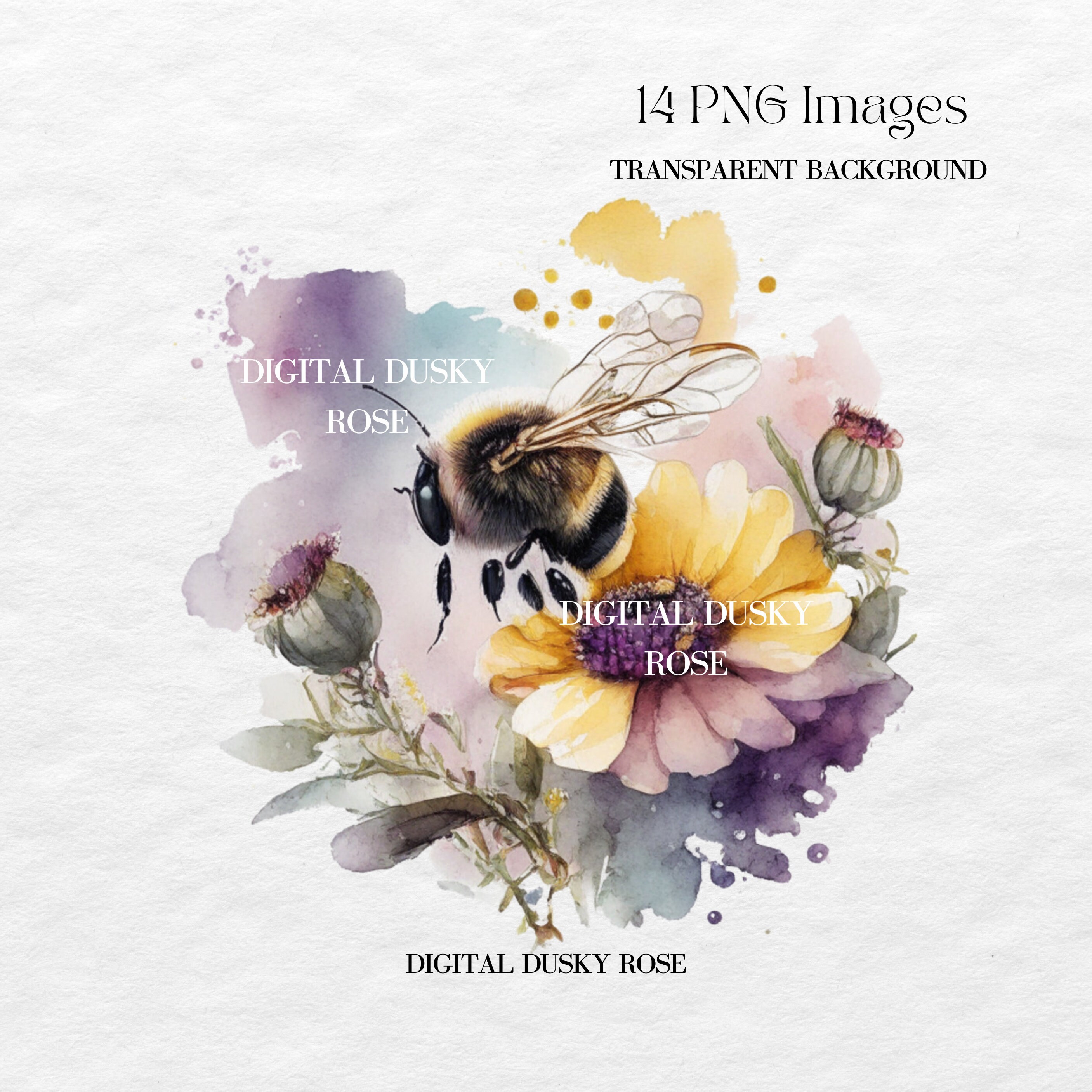 Bees Flower Clipart Bundle Watercolor High-resolution - Etsy
