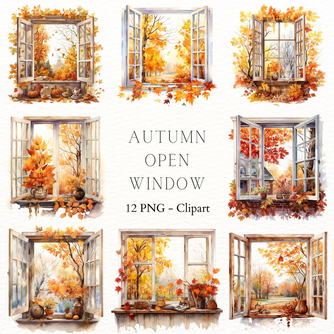 Autumn Open Window Clipart Set: High-resolution Fall Leaves, 300 Dpi ...