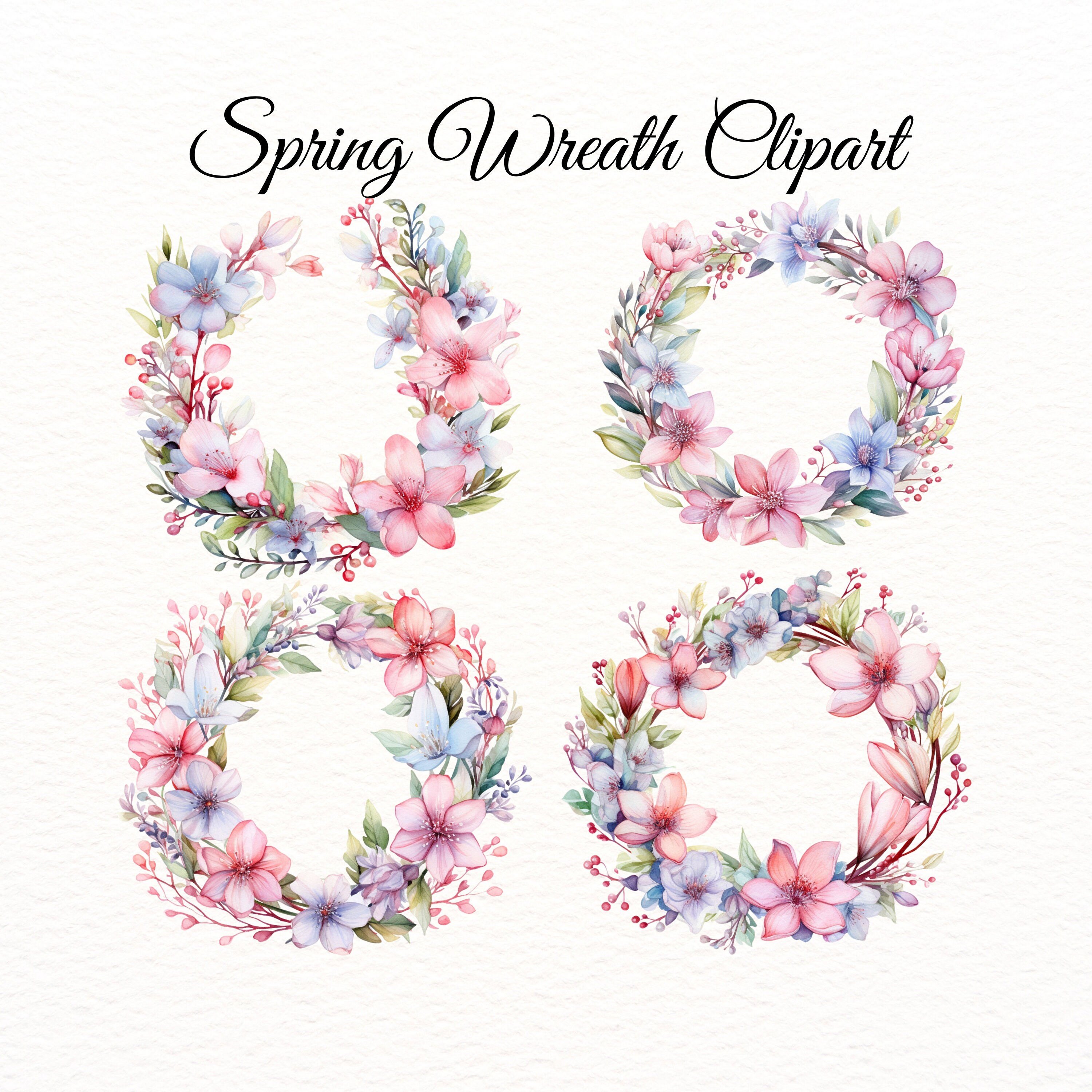 Spring Wreath Clipart, PNG, Watercolor Flowers, Multi Colored Wreath ...