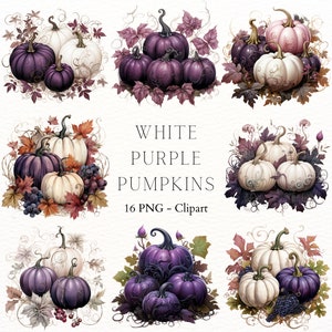 Purple & White Pumpkins Clipart Set, Halloween Sublimation PNG, High ...