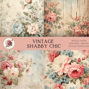 110+ Shabby Chic Digital Paper Bundle, Vintage Farmhouse & Floral ...